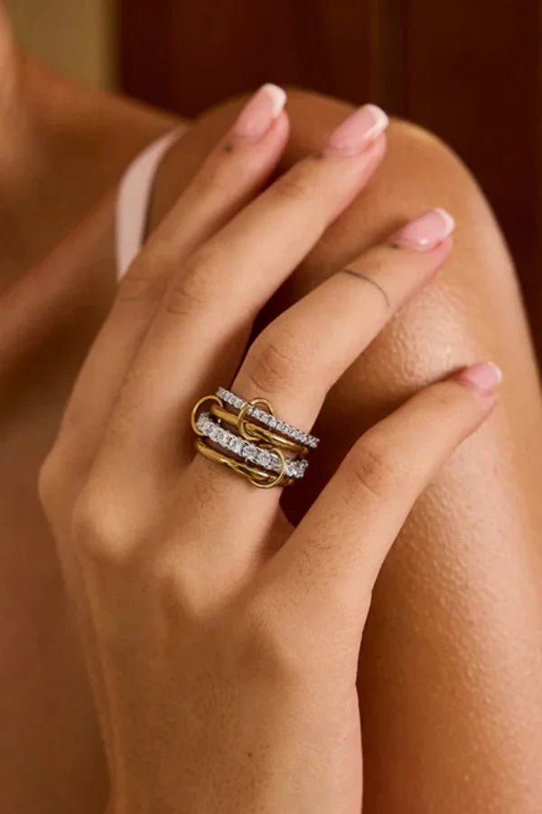 Interlocking Band Ring for Women Kouvr Fashion - Gold & Silver Rhinestone Stackable