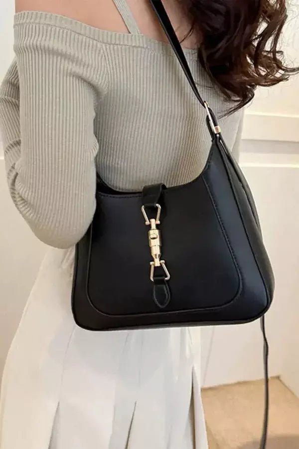 Curved Shoulder Bag with Hook Clasp - Kouvr Fashion Retro Hobo Handbag