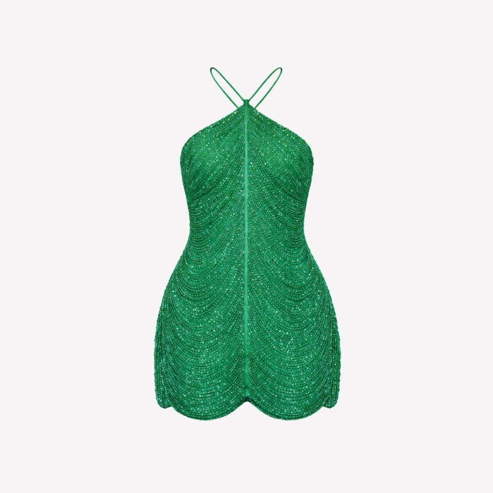 Halter Mini Dress Backless Party Cocktail Attire | Hand-Embellished ...