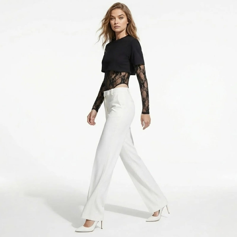 Layered Lace Bodysuit with T-Shirt Overlay | Long Sleeve Sheer Evening ...