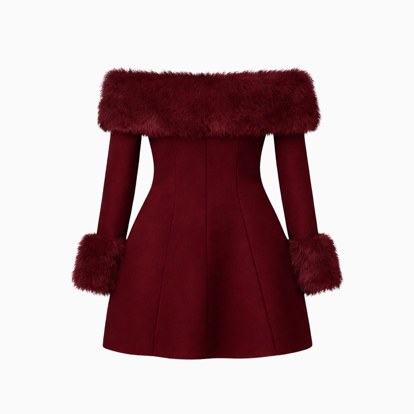Burgundy Off-Shoulder Mini Dress with Faux Fur Trim | Long Sleeve ...