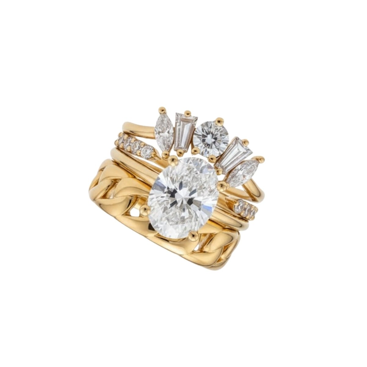 18K Gold Oval Diamond Ring Stack Set | Multi-Shape Diamond Bridal Suite ...