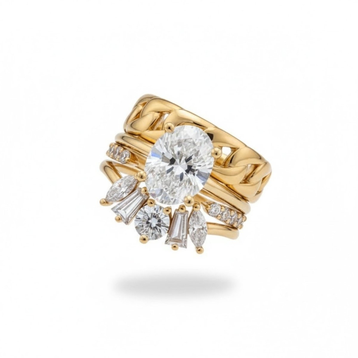 18K Gold Oval Diamond Ring Stack Set | Multi-Shape Diamond Bridal Suite ...