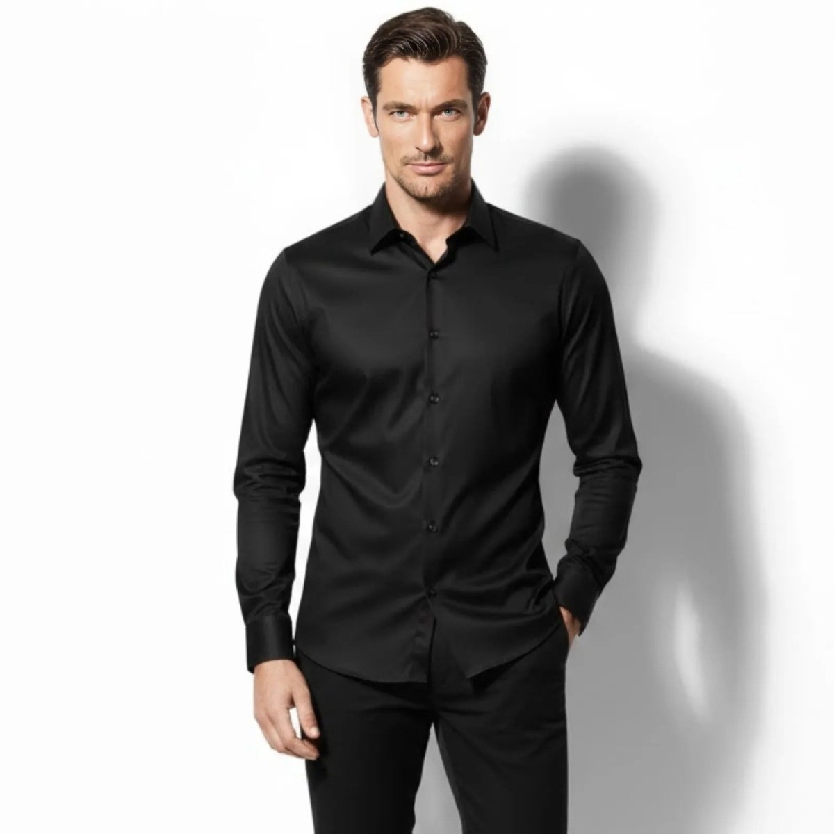 Slim Fit Black Dress Shirt for Men | Performance Stretch Cotton Button ...