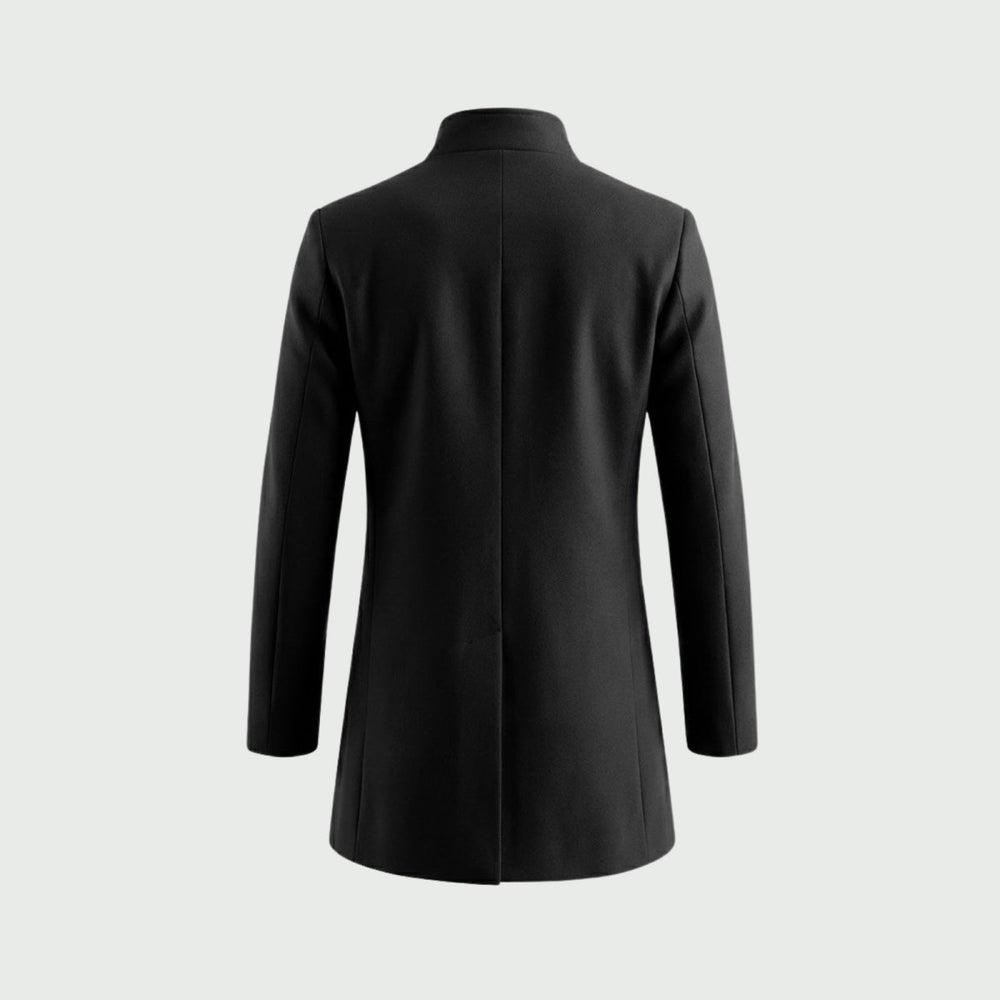 Men's Black Wool Overcoat Stand Collar Slim Fit Topcoat | Mid-Length ...