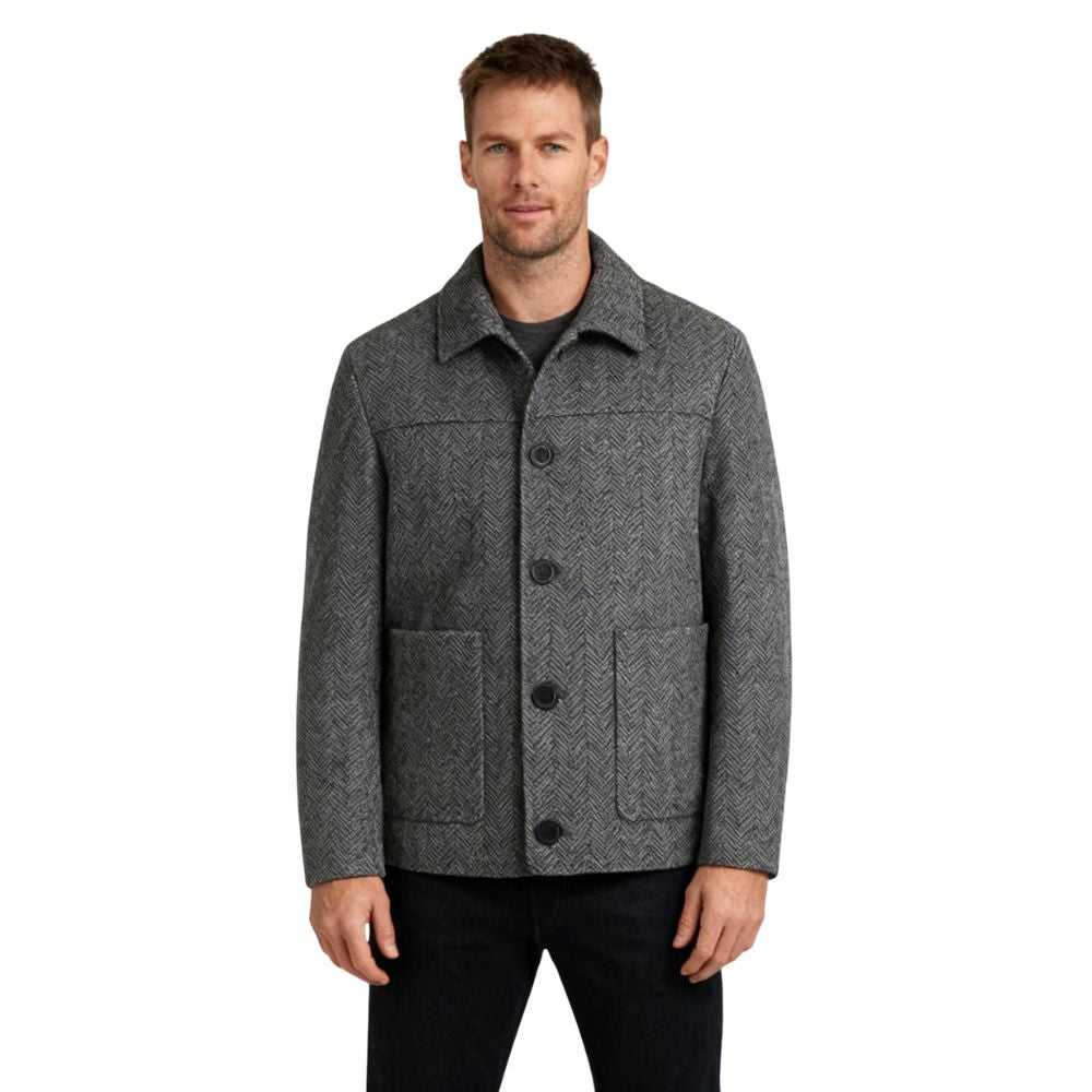 Men's Herringbone Wool Chore Coat | Lightweight Tweed Worker Jacket for ...