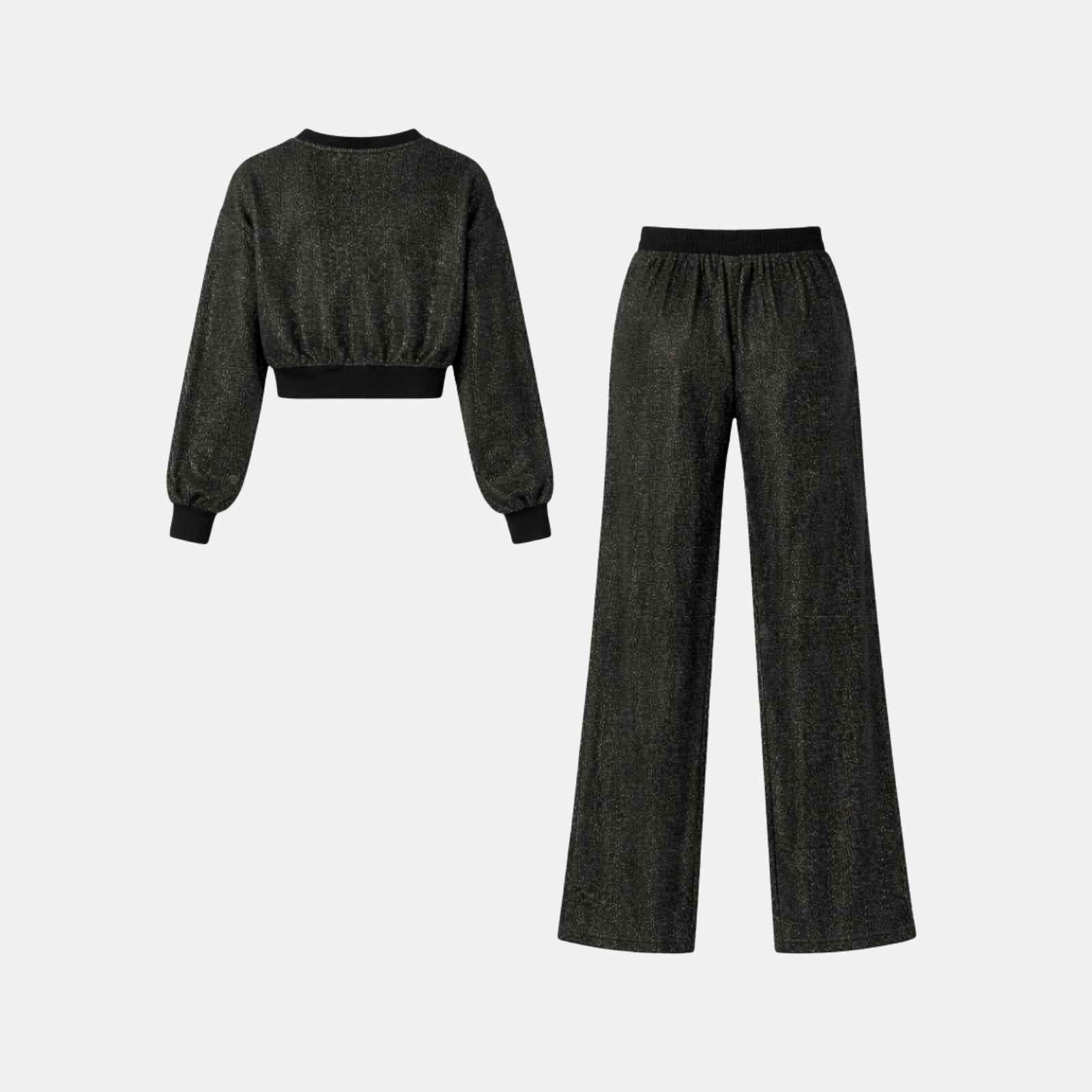 Black Sparkle Co-ord Set | Cropped Sweatshirt & Wide Leg Glitter Pants ...