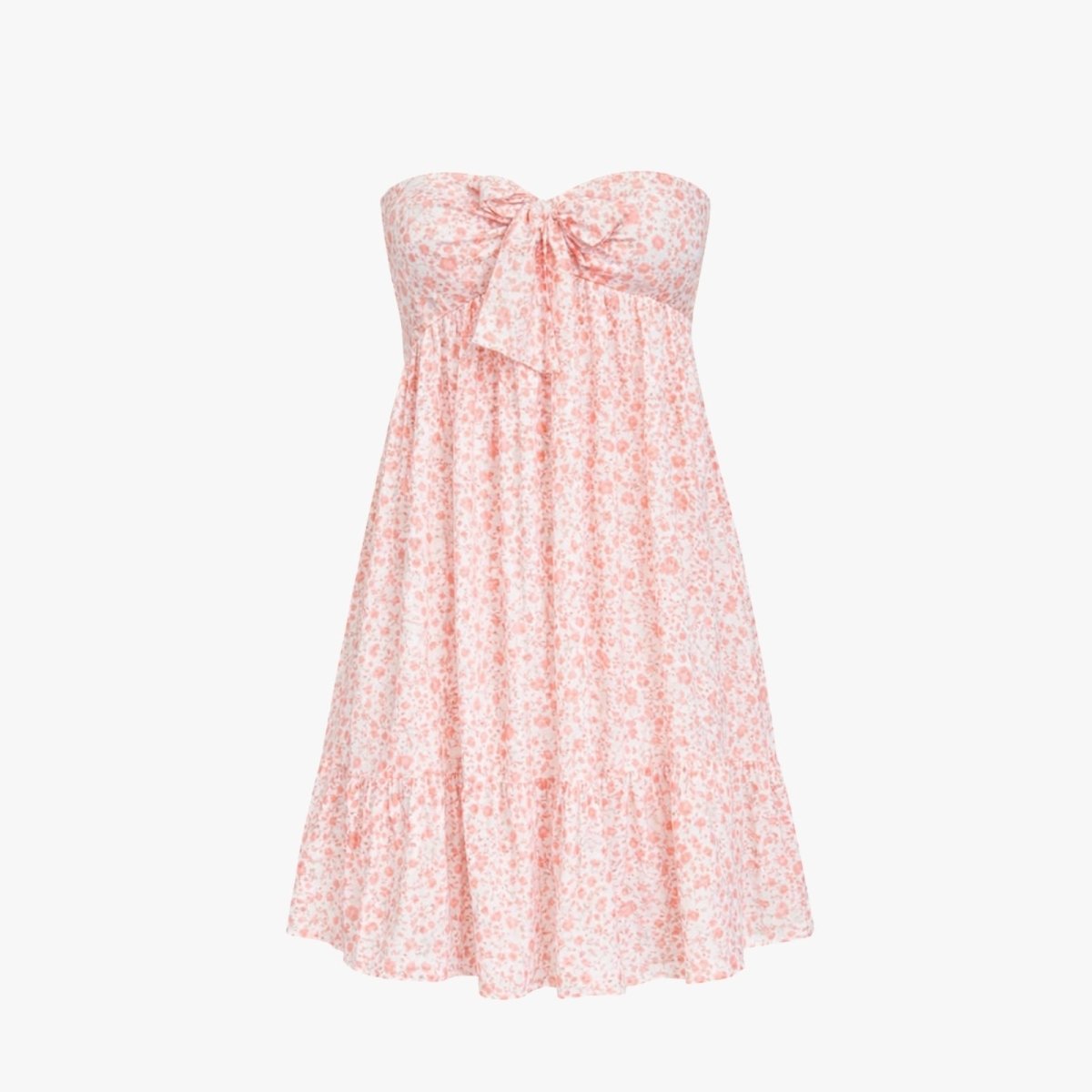 Orange Floral Strapless Mini Dress with Bow | Ditsy Print Tiered ...