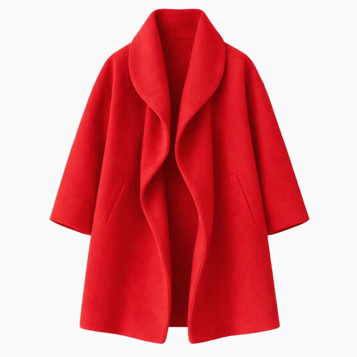 Red Wool-Blend Cocoon Coat for Women | Open-Front Shawl Collar Jacket ...