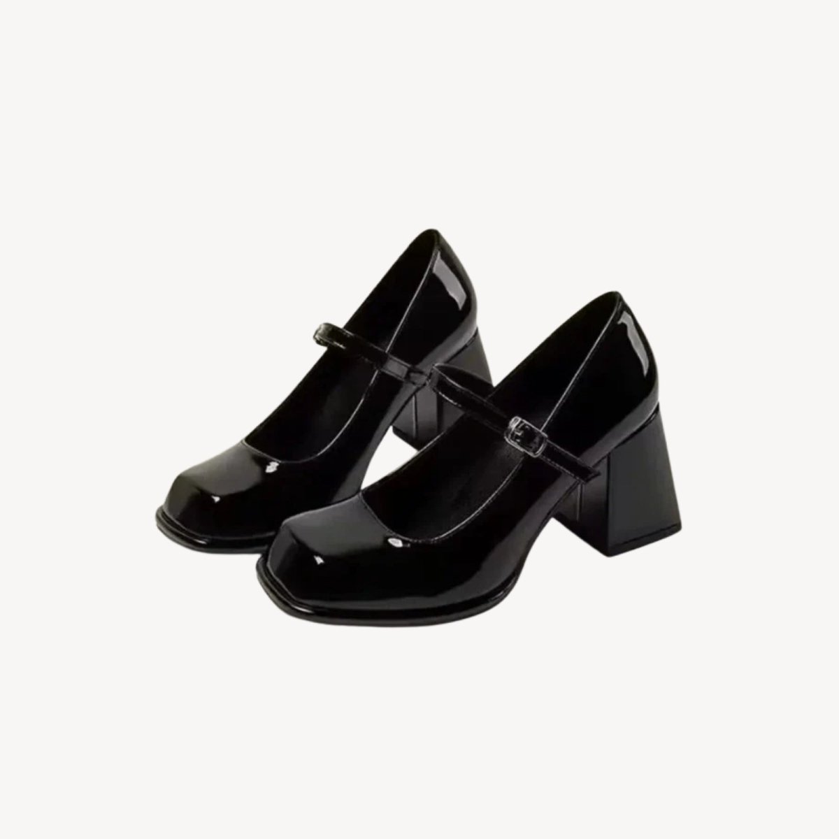 Black Patent Square Toe Pumps | Chunky Block Heel 90s Style High Heels ...