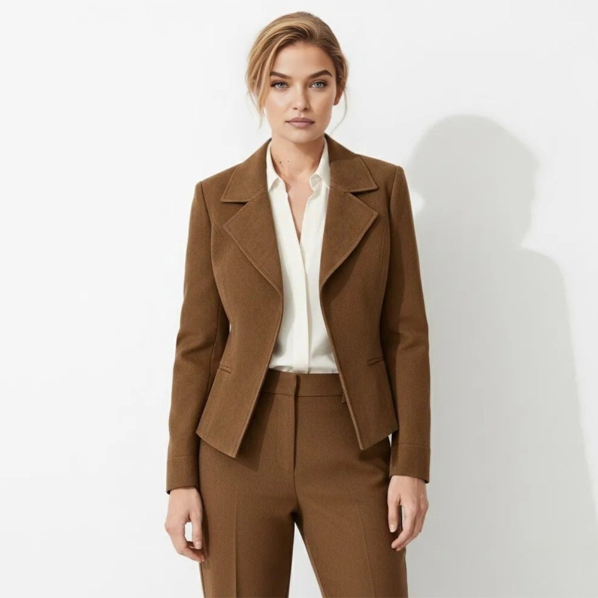 Women's Brown Tailored Wool-Blend Blazer in Espresso | Classic Fit ...