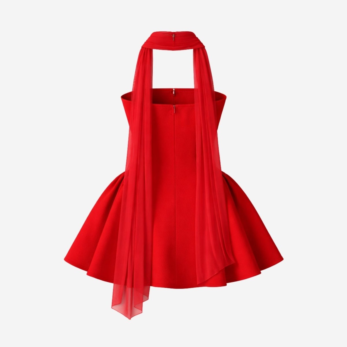 Red Strapless Mini Dress with Choker Scarf | Structured Flared Cocktail ...