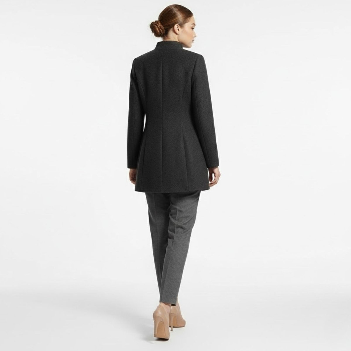 Funnel Neck Wool Blend Coat in Dark Grey | Women's Structured A-Line ...
