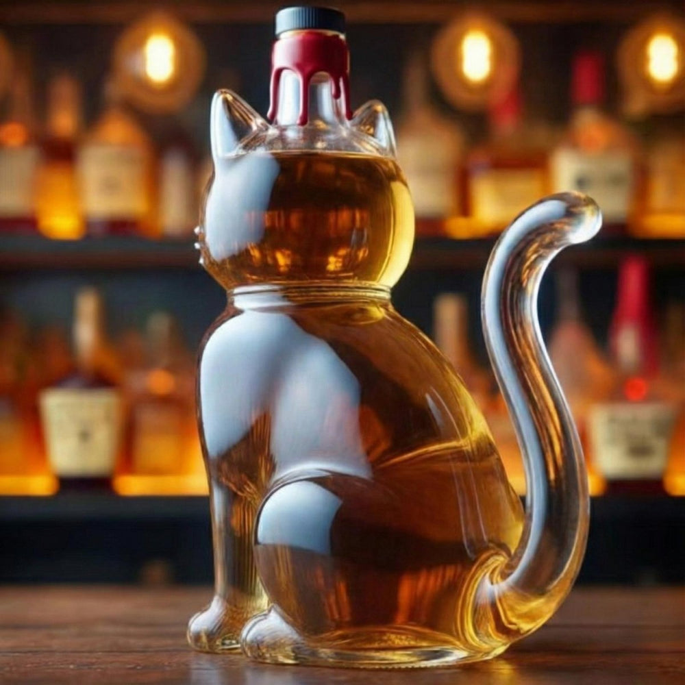 Cat Whiskey Decanter Handcrafted Glass - Unique Bourbon & Scotch Gift ...