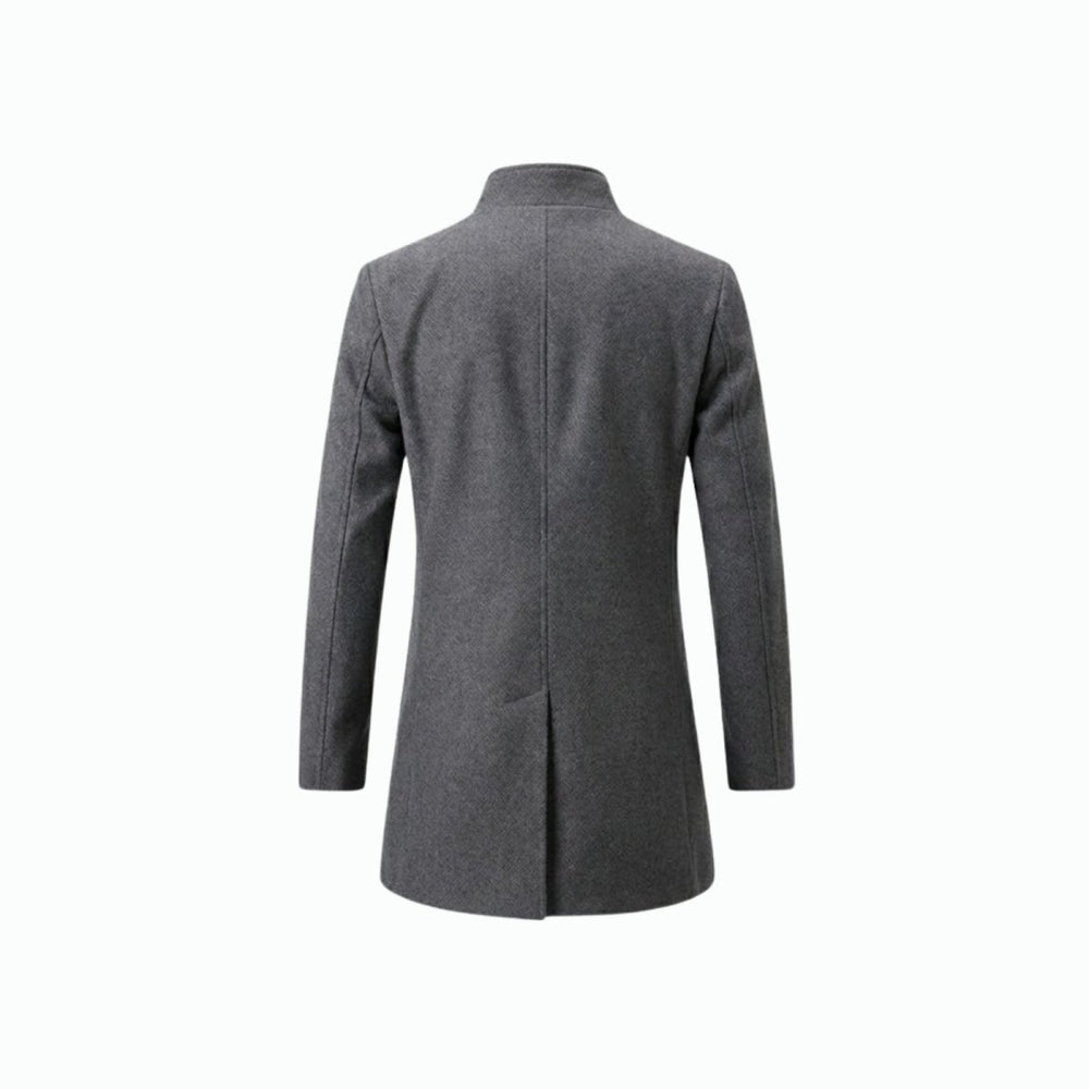 Men's Grey Stand Collar Overcoat - Slim Fit Wool Blend Winter Topcoat ...