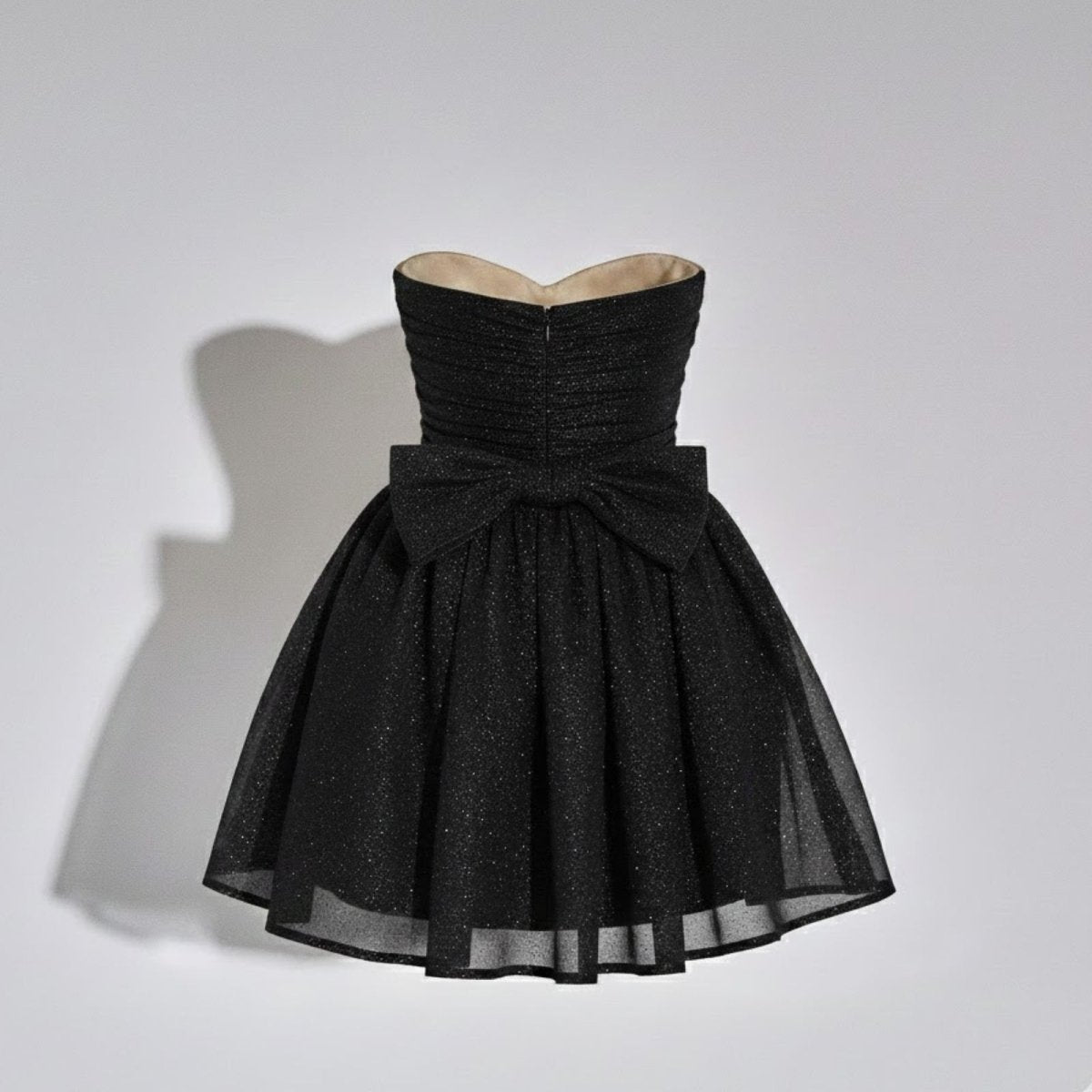 Glitter Strapless Bow Back Mini Dress | Black Cocktail Party Dress ...