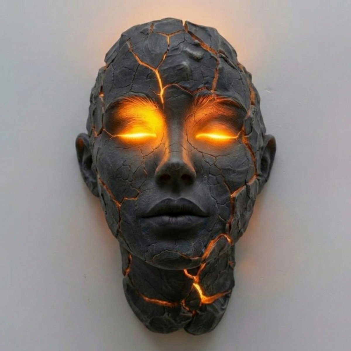 Sculptural Wall Sconce Light, Cracked Lava Stone Face Lamp, LED Accent ...