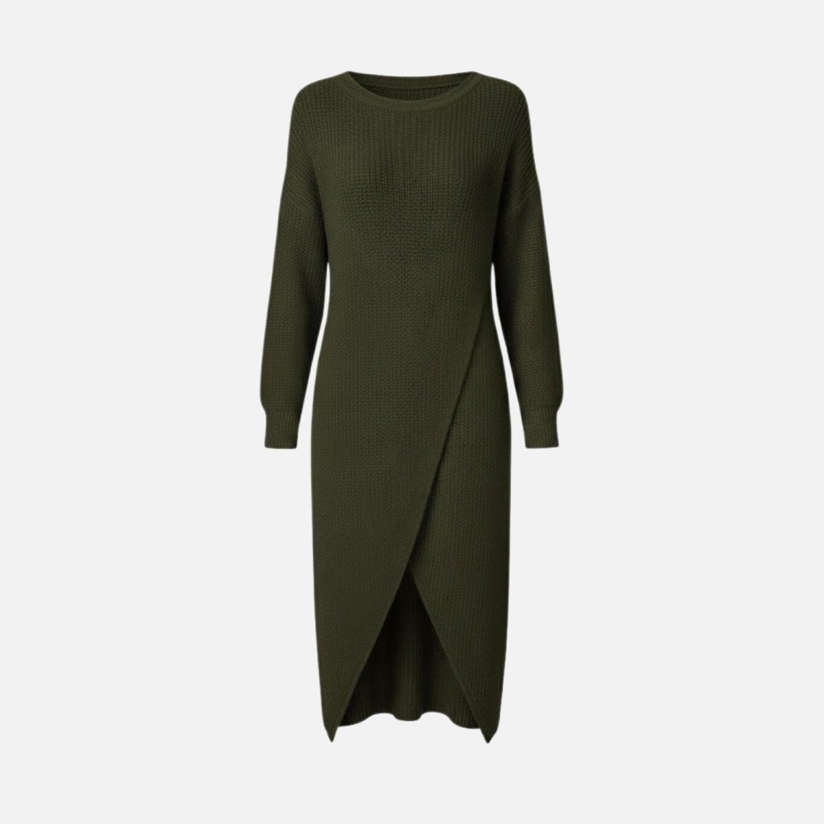 Long Sleeve Wrap Sweater Dress in Olive Green | Women's Waffle Knit ...