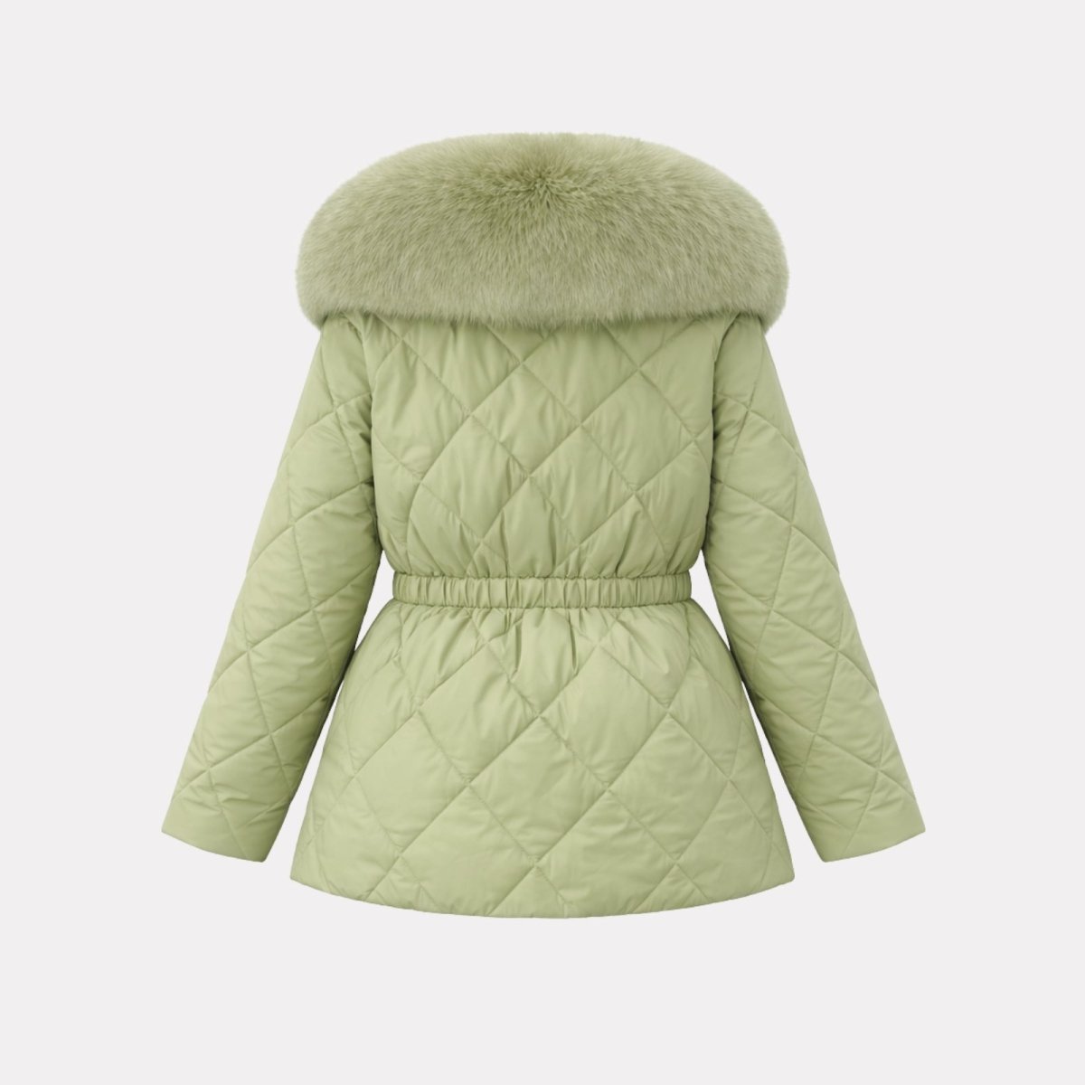 Sage Green Quilted Jacket with Faux Fur Collar | Short Puffer Coat ...