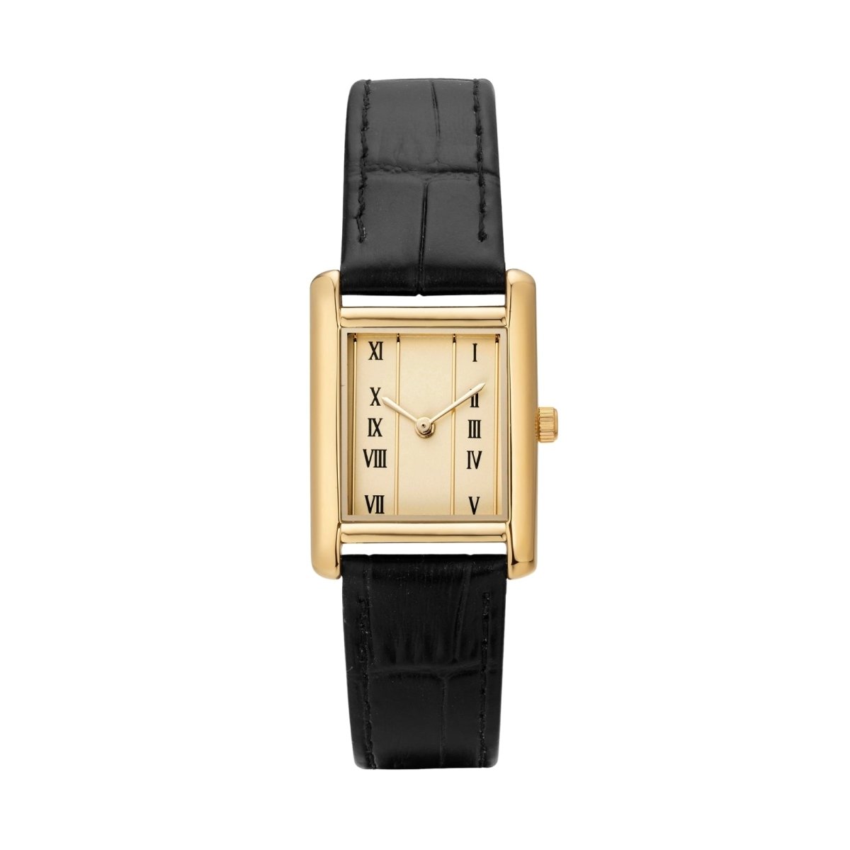 Gold Vintage Rectangular Watch for Women Black Leather Strap | Classic ...