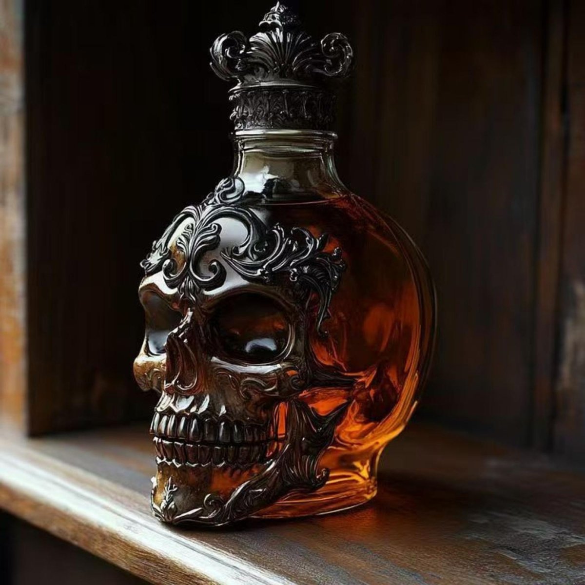 Ornate Skull Whiskey Decanter with Crown Stopper - 450ml Liquor ...