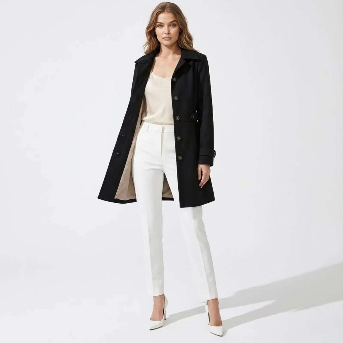 Women's Wool Coat Belted | Single-Breasted Knee-Length Overcoat ...