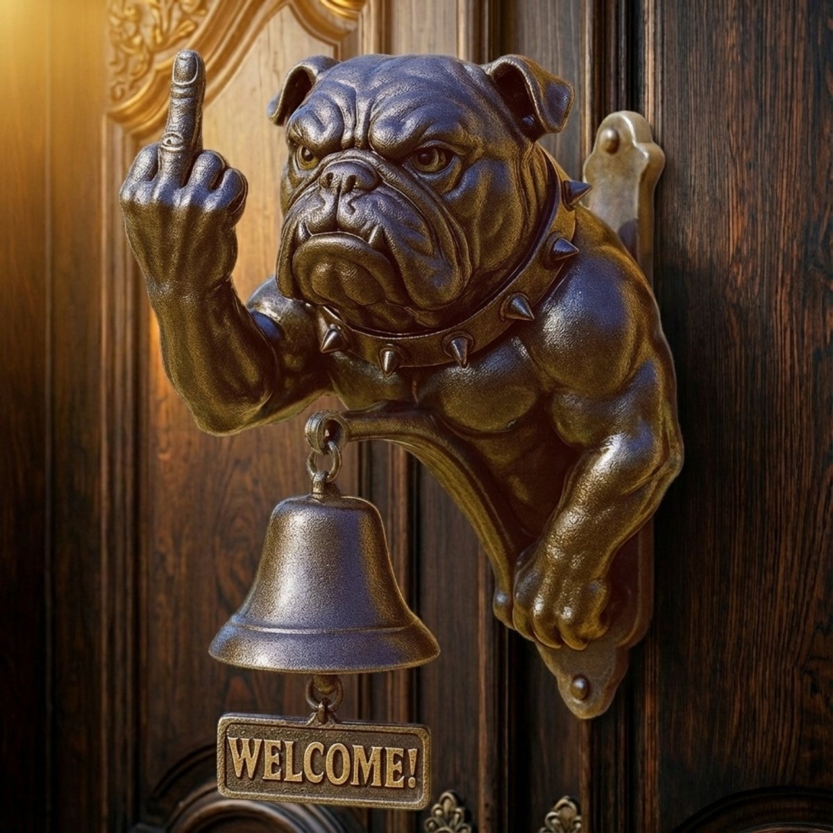 Rebellious Bulldog Door Knocker Bell | Funny Cast Bronze Doorbell with ...