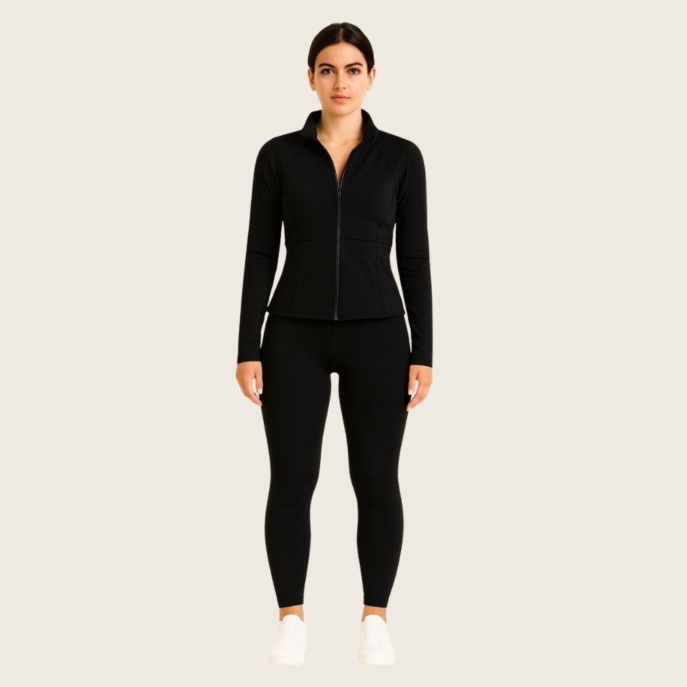 Sculpting Athletic Jacket Black | Women's Slim Fit Full Zip Yoga Top ...