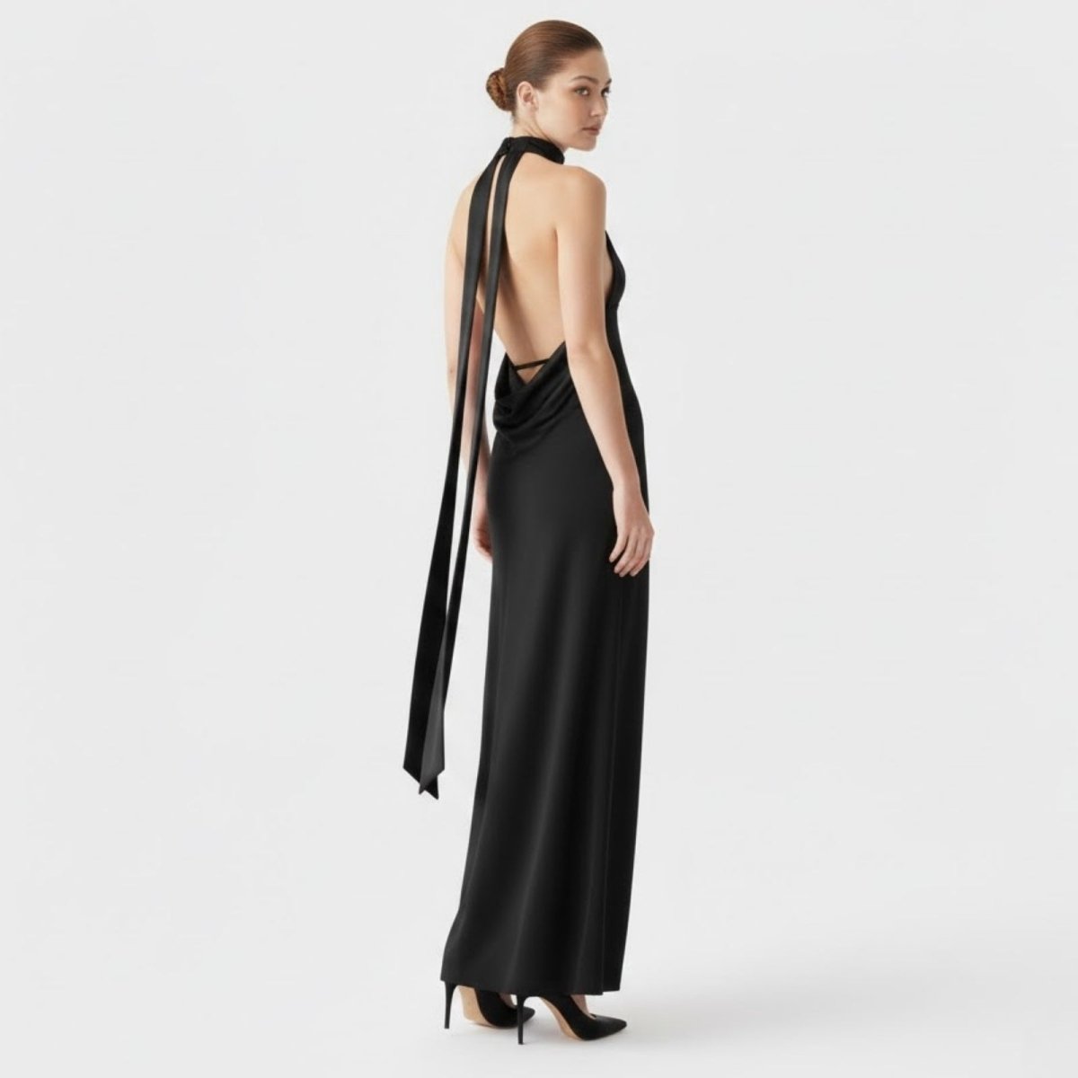 Black Halter Backless Maxi Gown - Formal Evening Dress with Choker Neck ...