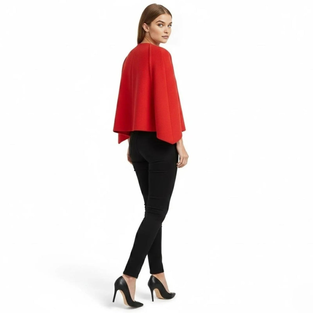 Structured Red Cape Jacket for Women | Cropped Collarless Blazer ...