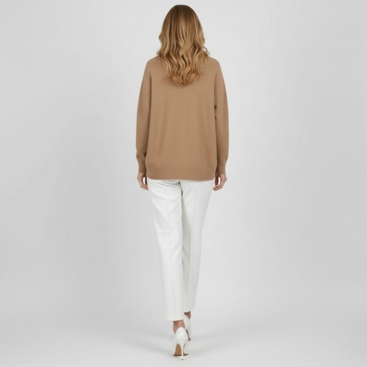 Oversized Cashmere Blend Sweater in Light Brown | Slouchy Crewneck ...