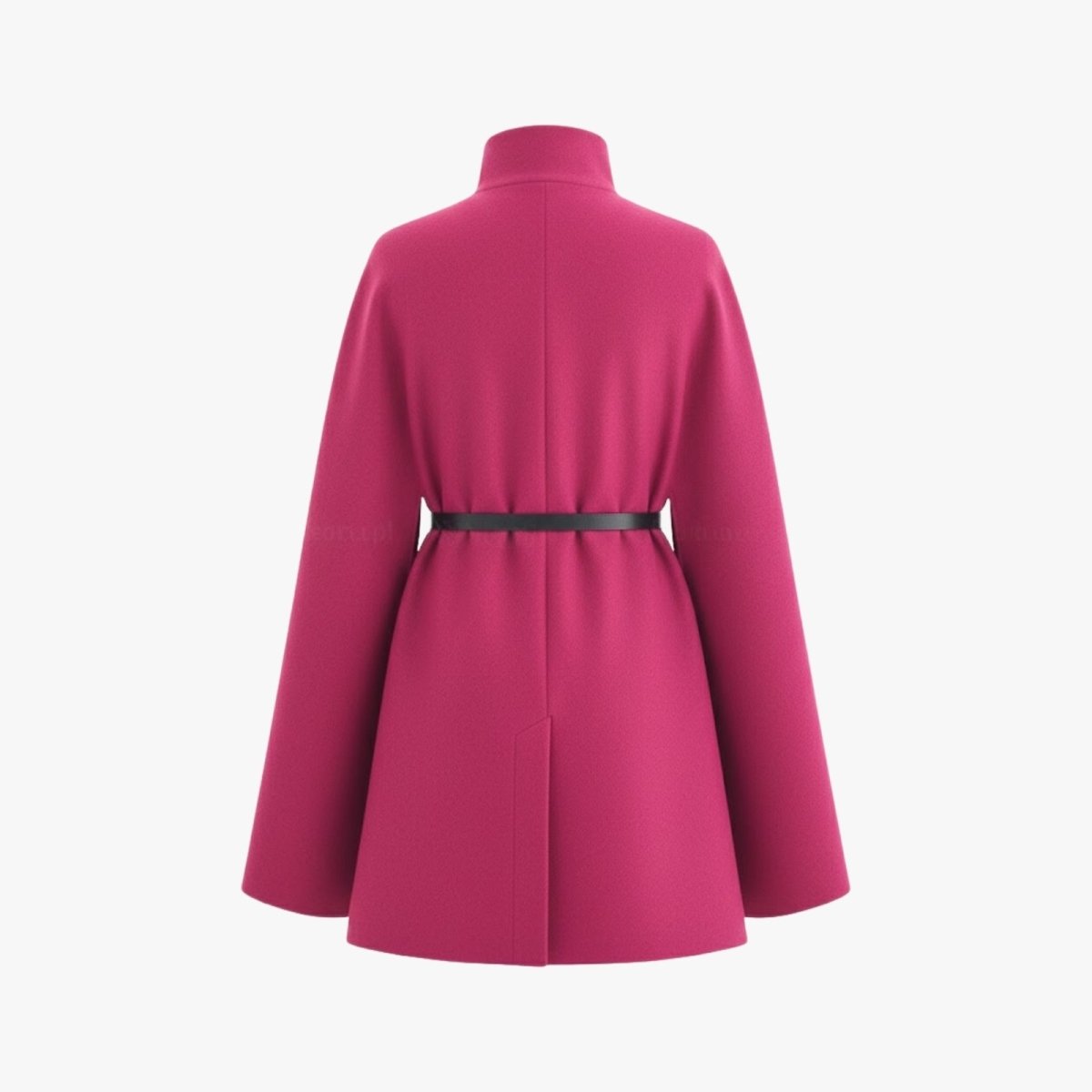 Belted Cape Coat Magenta Pink | Women's High Neck Funnel Collar Winter ...