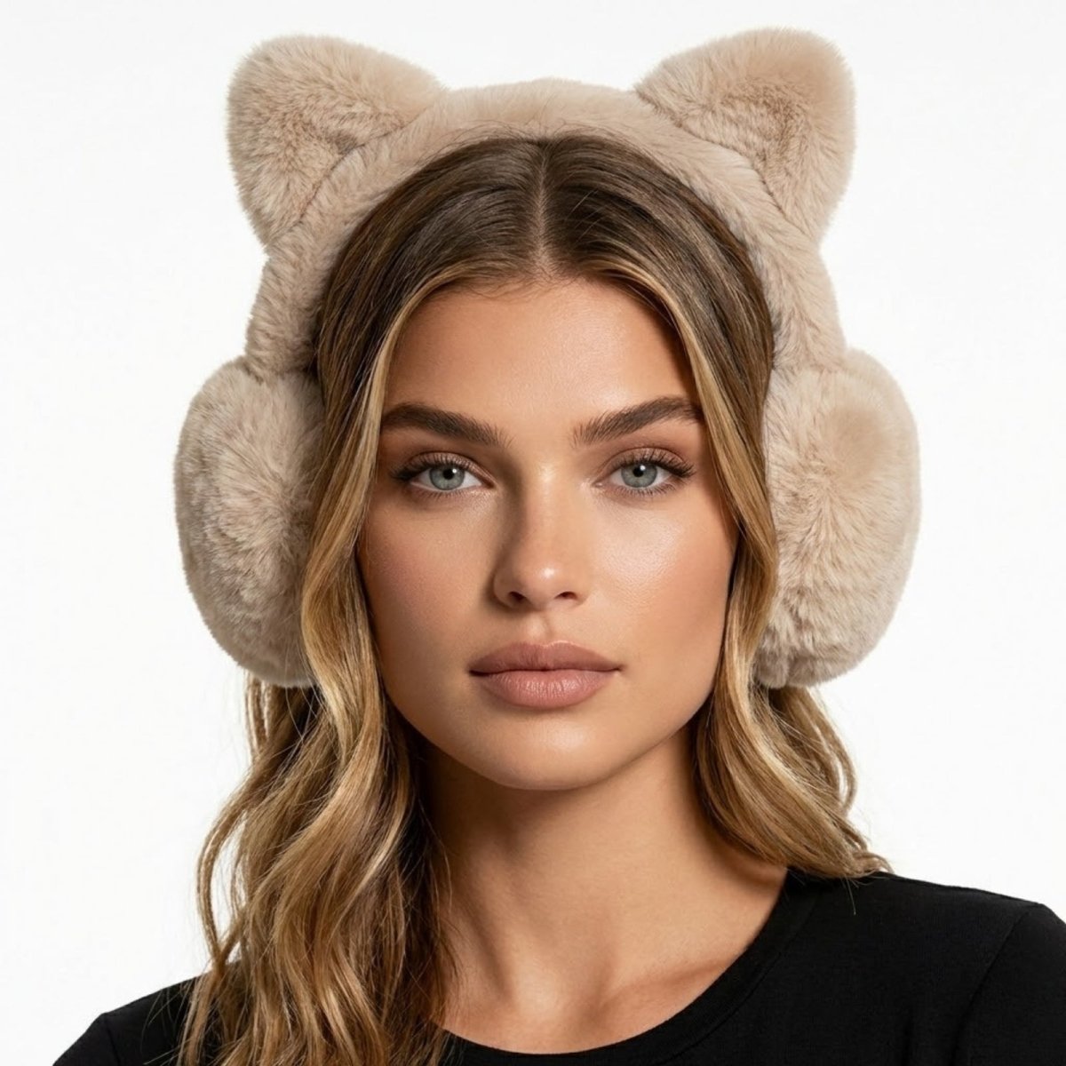 Plush Cat Ear Earmuffs Faux Fur Winter Headband | Soft Warm Cute ...