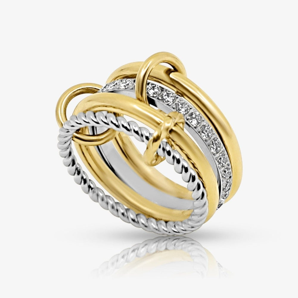 Kouvr Zeina Interlocking Stacked Ring 18k Two-Tone Gold with Pavé ...