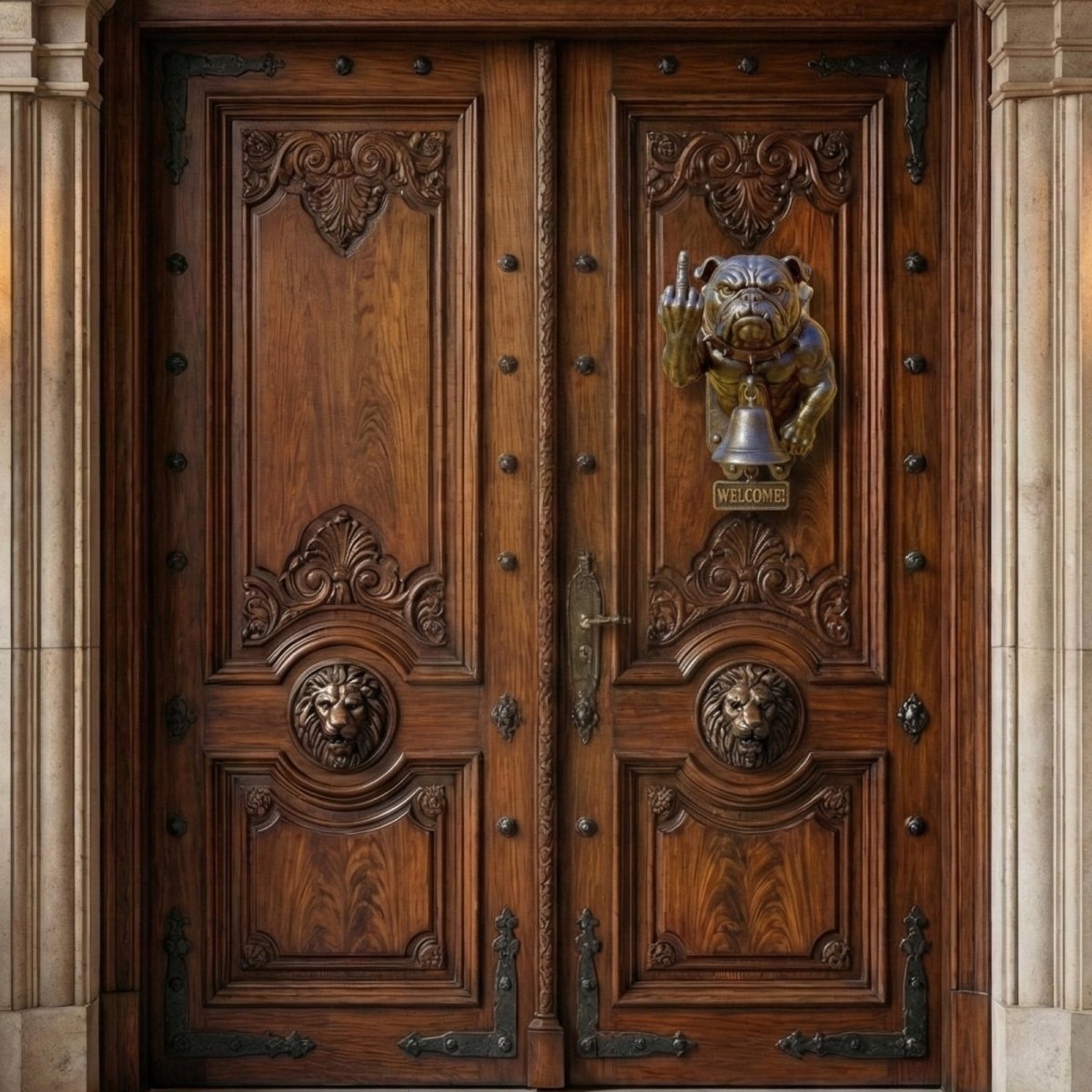 Rebellious Bulldog Door Knocker Bell | Funny Cast Bronze Doorbell with ...