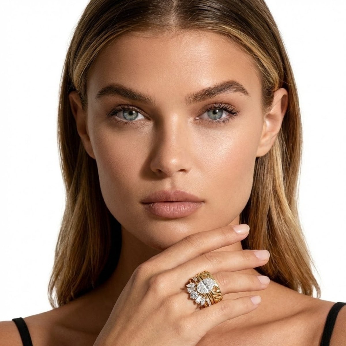 18K Gold Oval Diamond Ring Stack Set | Multi-Shape Diamond Bridal Suite ...